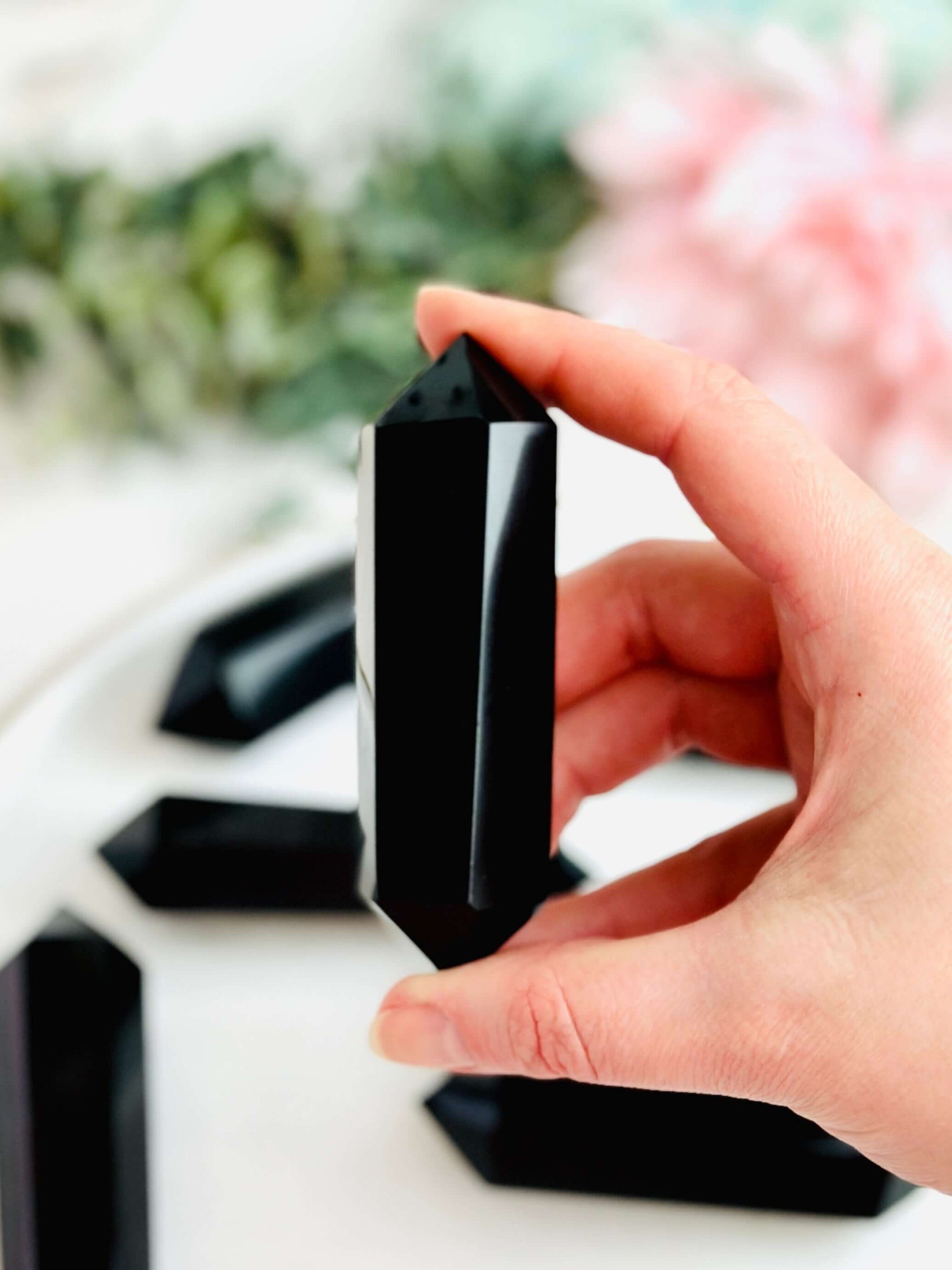 Small Black Obsidian crystal carving